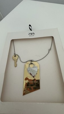 ZARA Statement Necklace | Heart Key Gold Ticket Charm | Y2K Indie ...
