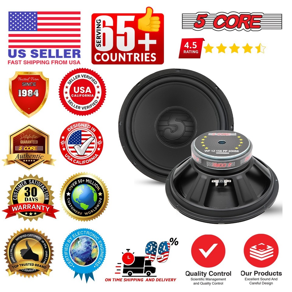 5 Core 12 Inch Subwoofer 400W Car Audio 4Ohm Deep Bass Sub Woofer Loud ...
