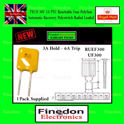 TYCO UF300 30V 3A PTC Resettable Fuse Polyfuse Automatic Recovery ...