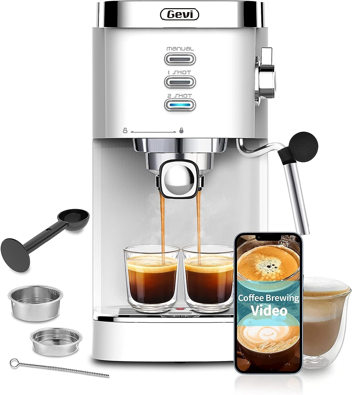 Gevi Espresso Automatic Fast Coffee Maker CappuccinoLatte 20 Bar 12L ...