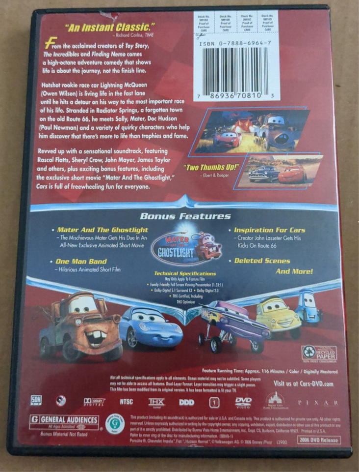 Cars (DVD, 2006) 786936708103 | eBay
