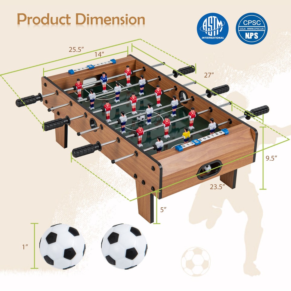 24" Foosball Table w/ 2 Footballs & 18 Soccer Keepers Tabletop Soccer ...