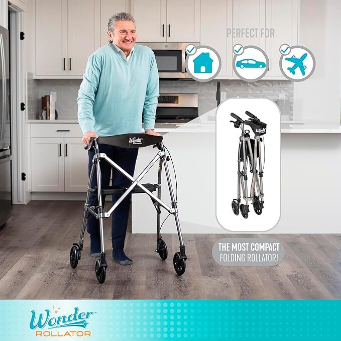 Stander Wonder Rollator, Lightweight Folding Space Saver Mobility ...