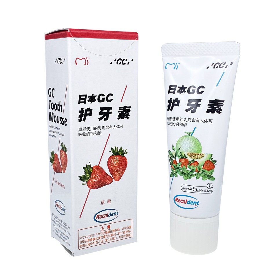 GC TOOTH MOUSSE STRAWBERRY TOPICAL TOOTH CREAM WITH RECALDENT 1 TUBE OF ...