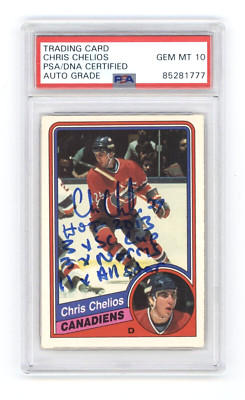 Chris Chelios 1984-85 O-Pee-Chee OPC Rookie Card RC w/ 4 Insc Signed ...
