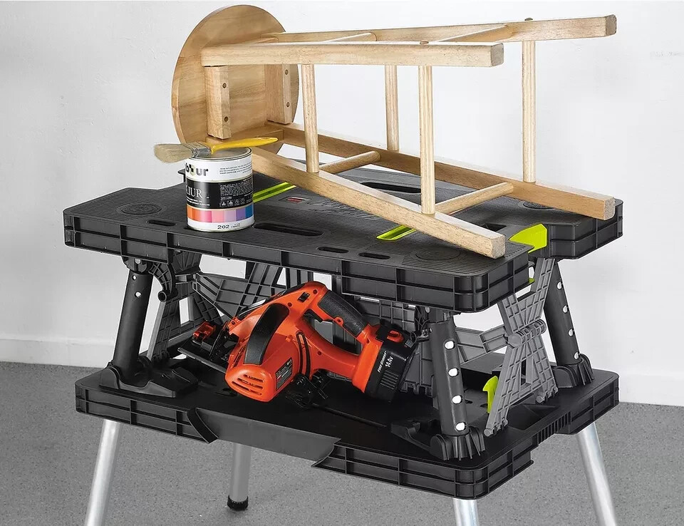 Keter Workbench Portable Folding Work Table Bench w/ 2 Clamps 1000 lb ...