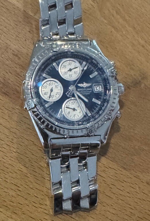 BREITLING Chronomat A13352 Chronograph Automatic Watch Blue Face White ...