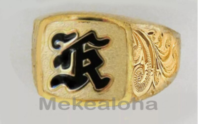 12mmx13mm Ring 14k Gold Hawaiian SIGNET Initial Letter sz#5- #9 | eBay