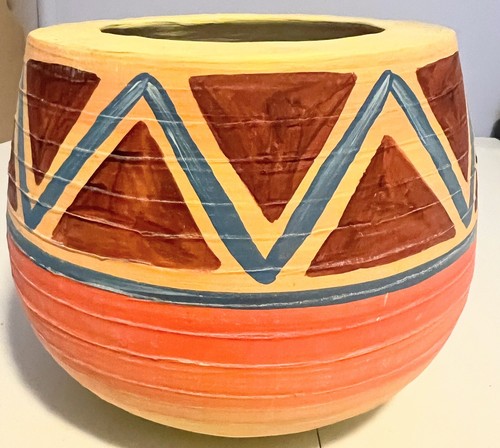 Hand Painted/Made Pottery Planter/Pot Aztec Design Made In Mexico Clay ...