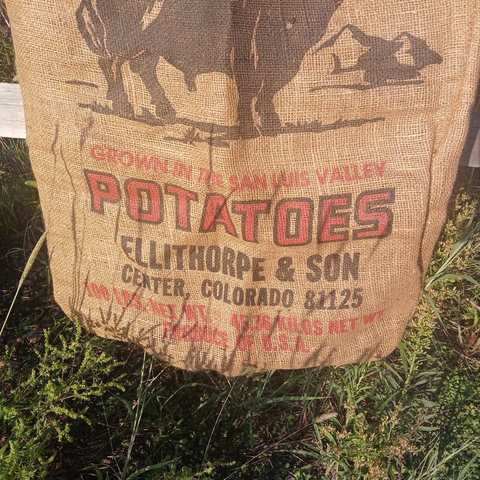 Vtg. Rick's Blacks Potato Burlap Sack /Center ,Colorado /Black Bull ...
