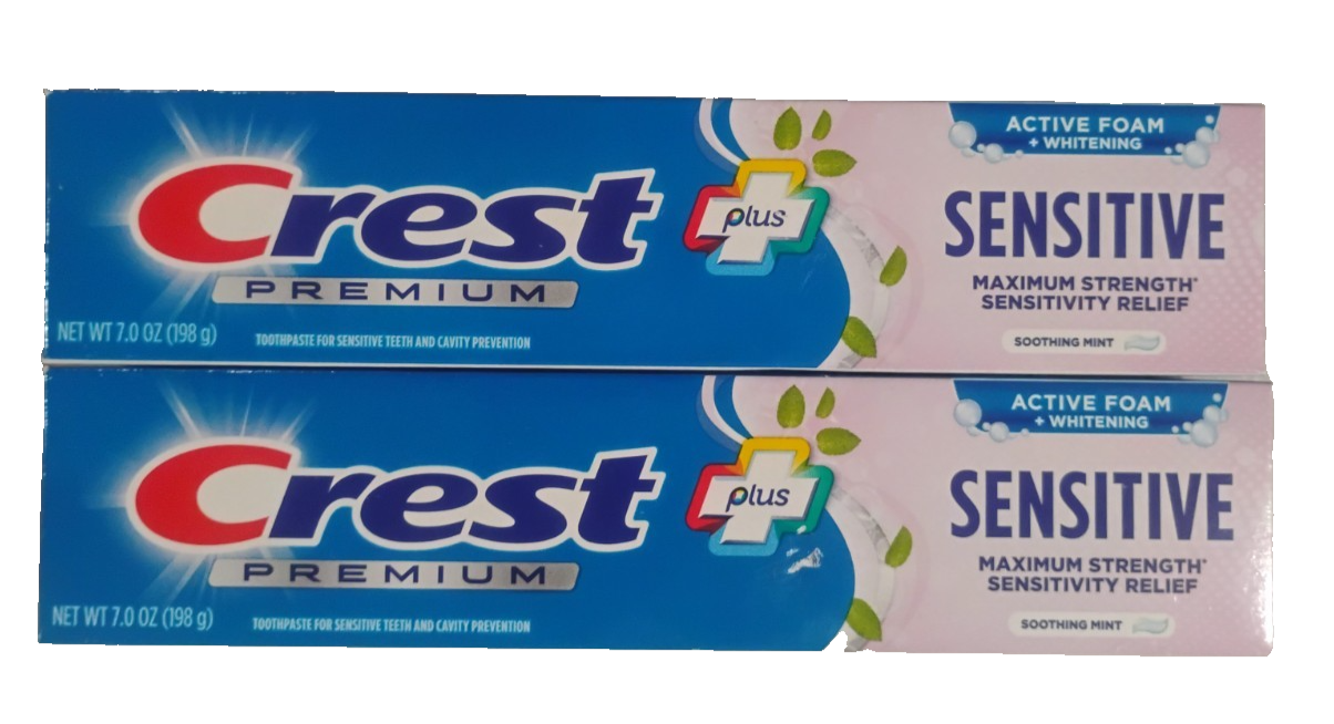 2x Crest Plus 7.0 oz. Ea. Premium Sensitive Toothpaste Foam & Whitening ...