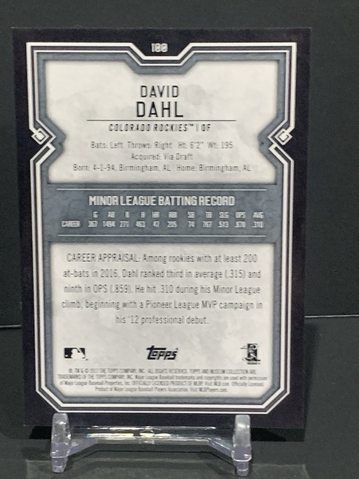 2017 Topps Museum Collection David Dahl #100 Rookie RC Rockies | eBay