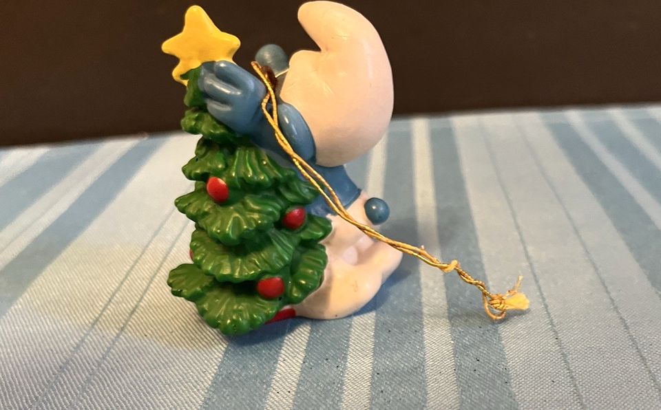 Smurfs 1981 Christmas Tree Ornament Smurf Figure Vtg PVC Schleich Peyo ...