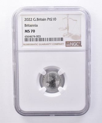 2022 Great Britain 10 Pound Platinum Britannia 1/10 Oz Platinum MS70 ...