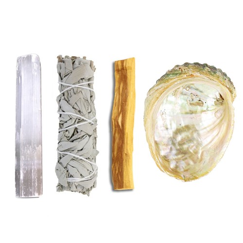 Mini Smudge Kit with Abalone Shell Sweet Grass White Sage and Selenite ...