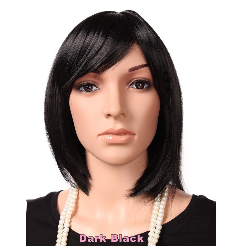 Women Short Bob Hair Wig With Bangs Heat Resistant Synthetic Cosplay ...