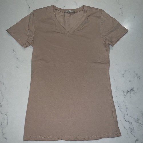 Vintage Solid Active Basic Tee Sz S (XS) Beige Tan V Nk Cotton Spandex ...