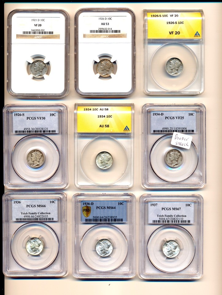 Complete Top Drawer Mercury Dimes Two 1916d. Many Professionally Graded ...