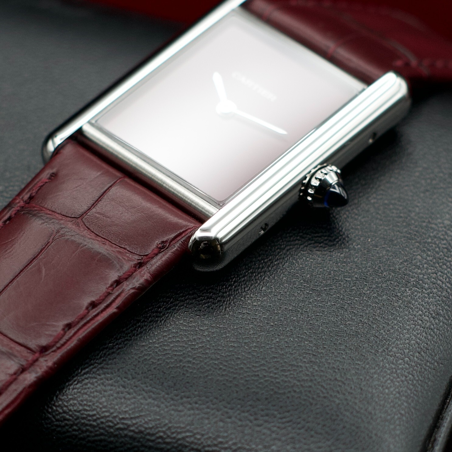 Cartier Tank Must Red / Burgundy Dial Stainless Steel Quartz B&P - 33mm ...