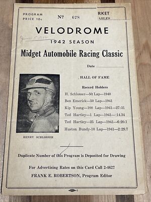 1942 Muncie IN Velodrome Midget Auto Race Program | eBay