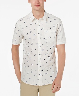 American Rag Men's Cryptic Ditzy Printed Shirt White Medium | eBay