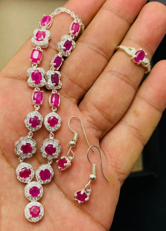 Natural Untreated Ruby Faceted Stone Jewelry Set With 925 Sterling Silver | eBay