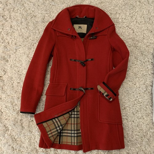 Burberry US 2 UK Reg 6 Duffle Coat Red Black Nova Check Toggle Zipper ...