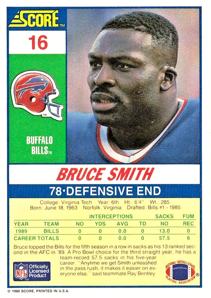 Bruce Smith 1990 Score #16 Buffalo Bills NFL Card- Free Shipping | eBay