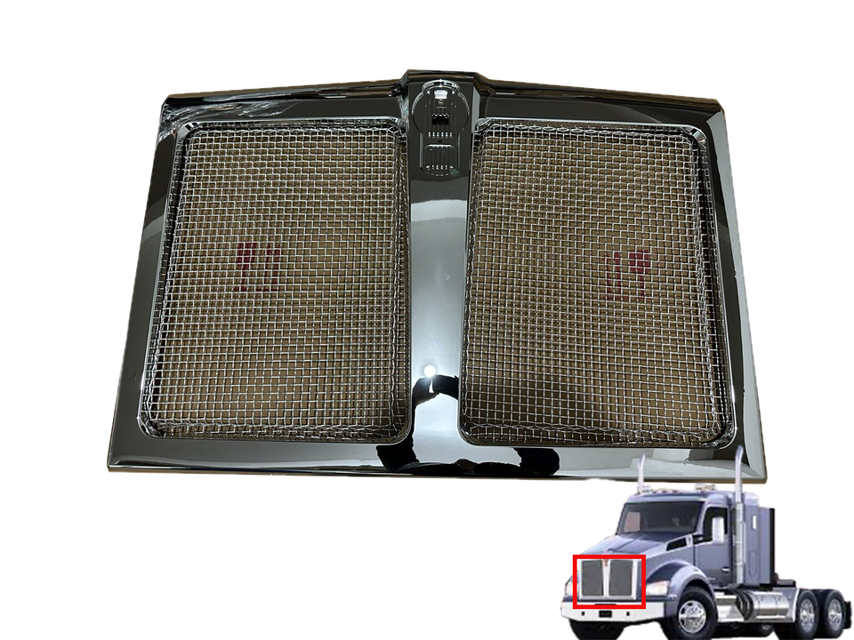 Kenworth T880 Chrome Grille with Bug Screen | Silver | Mesh | Front | 1 ...