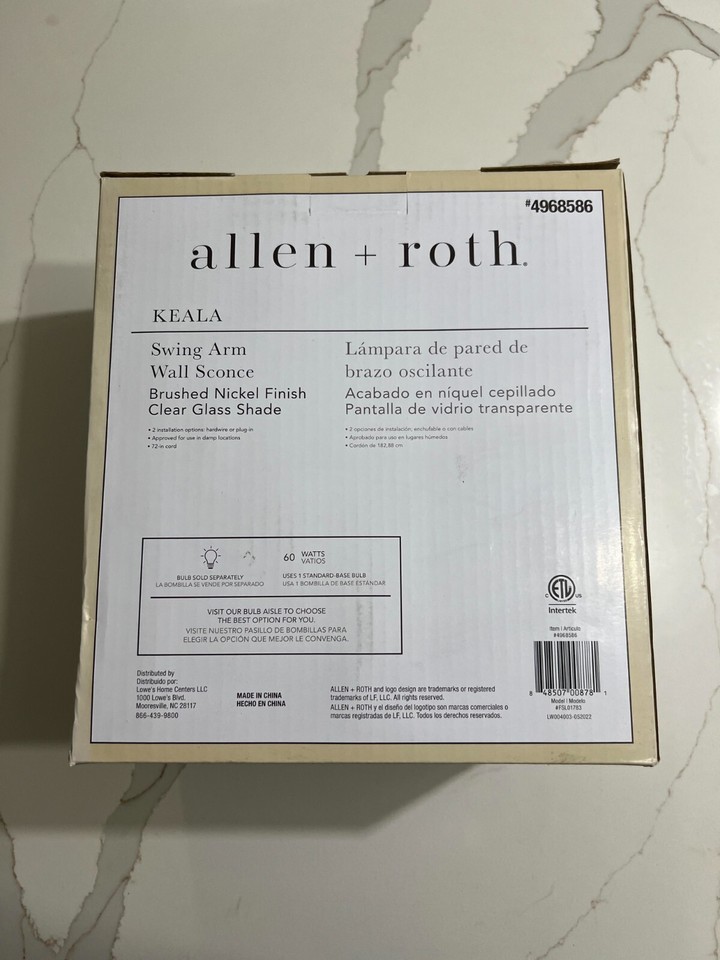 2pc allen + roth Keala 6.49-in W 1-Light Brushed Nickel Wall Sconce w ...