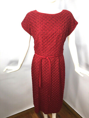 Vintage Richard Frontman Ribbon Crochet Belted Cocktail Dress 50s 60s ...