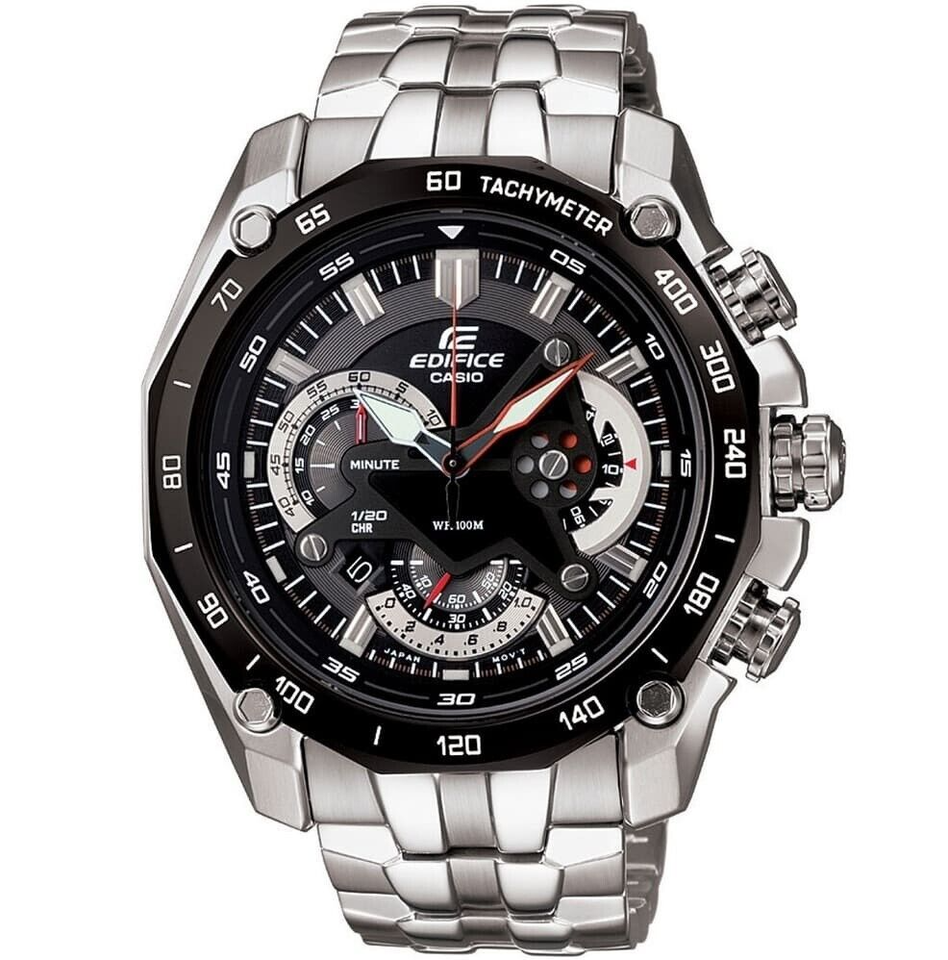NEW Casio Edifice Men's EF-550D-1AV Black Dial Silver Bracelet Silver ...