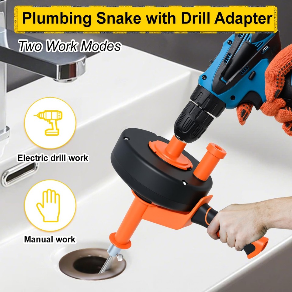 Drain Auger, 25Ft 35Ft 50Ft Drain Snake with Drill Adapter, Plumbing ...