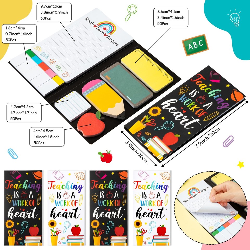 4 Set Teacher Sticky Notes Stationary Gift Set, Self-Stick Notepads A5 ...