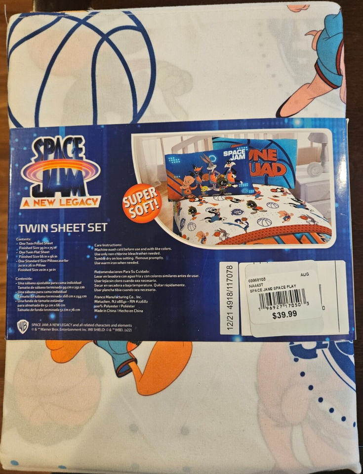WB Space Jam Twin Sheet Set Looney Tunes Road Runner Bugs Bunny Porky ...