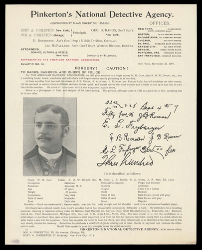 RARE 1897 W.H. (Billy) Geer MLB Player Pinkerton Detective Agency ...