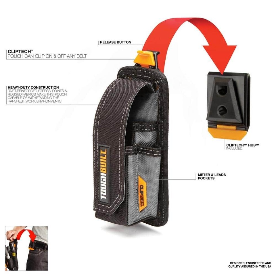 TOUGHBUILT Small Electrician Tool Belt Cliptech Clip On Multimeter ...