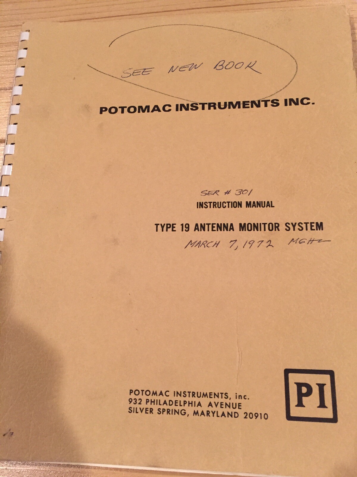 PI Potomac Instruments Equipment Manual (select one) FIM 71 Type 19 ...