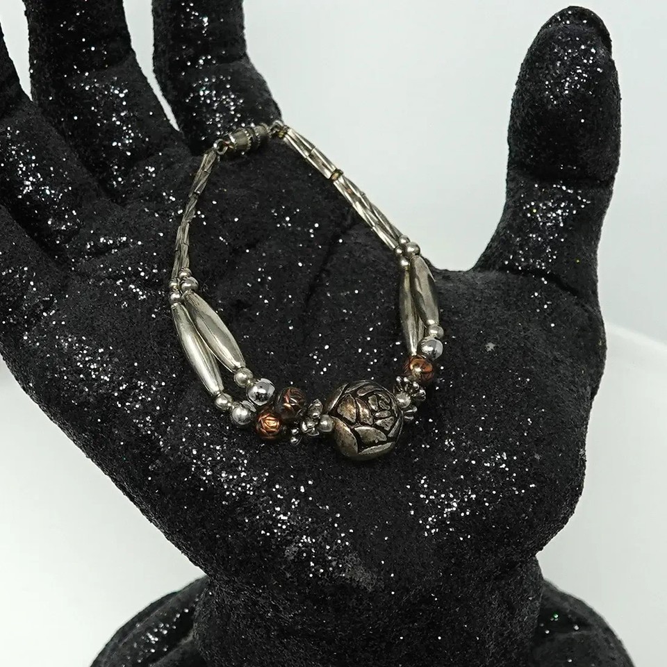 Bracelet Silver Plated Rosebud Beads Twisted Bugle Spaghetti Bead | eBay UK