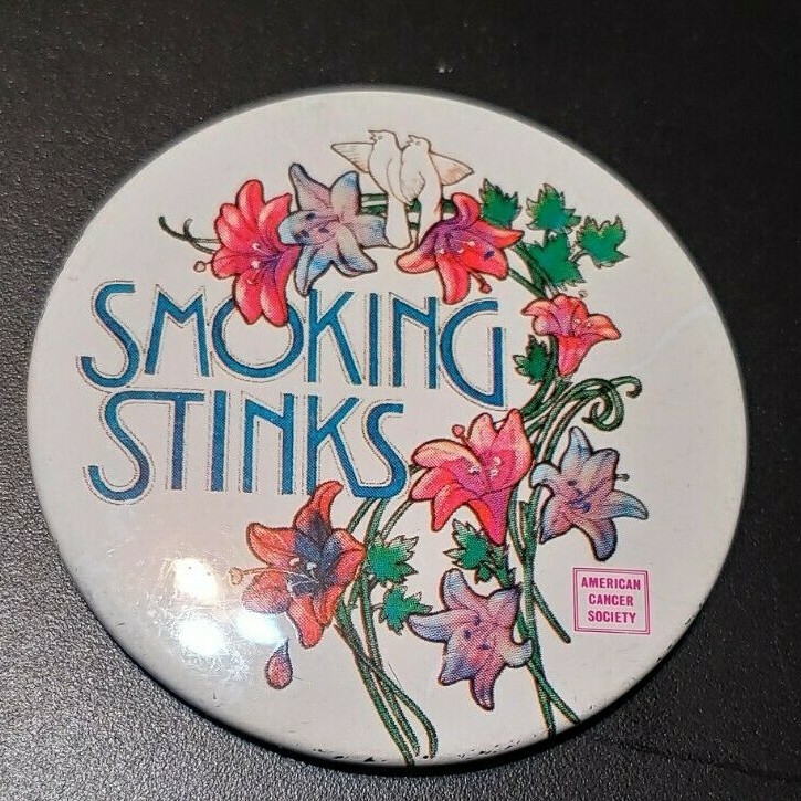 Vintage 1980 American Cancer Society, Smoking Stinks Metal Pinback ...