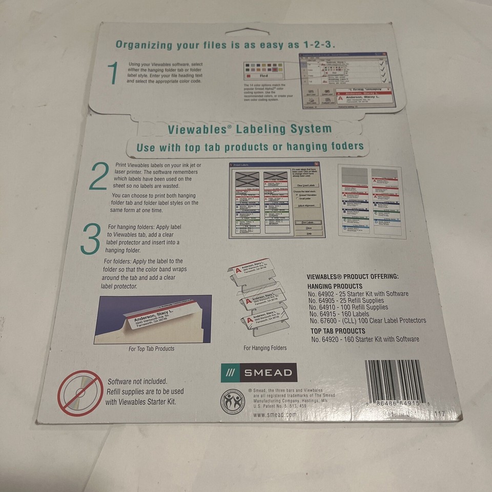 Smead Smd-64915 Straight-line Viewables Labeling System Label 8.5" x 11 ...