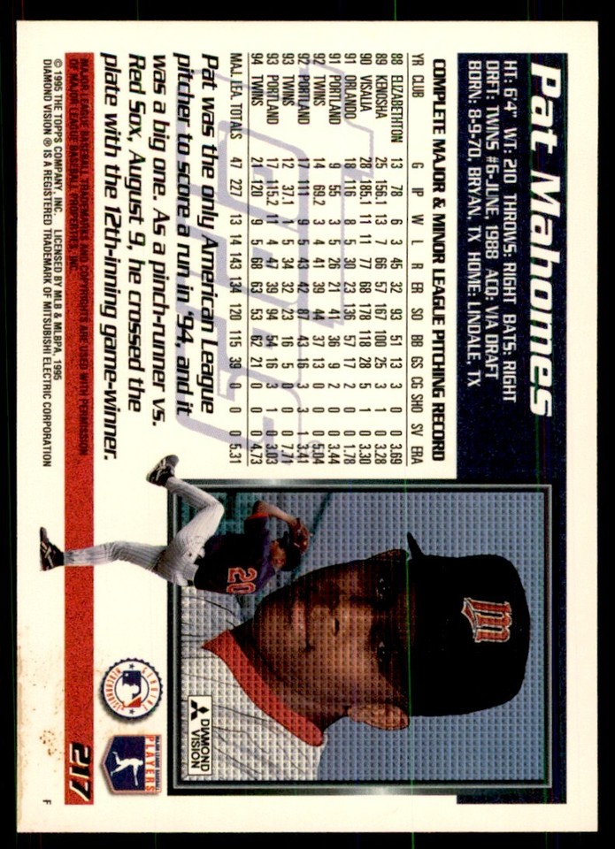 1995 Topps Pat Mahomes Baseball Cards #217 | eBay
