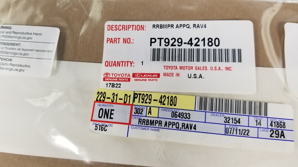 NEW 2016-2018 Toyota RAV4 Rear Bumper Applique PT929-42180 OEM | eBay