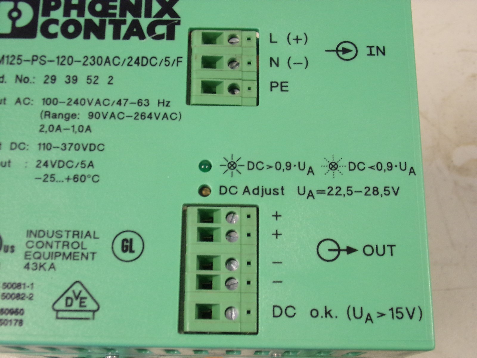 Phoenix Contact 2939522 24 VDC 5 Amp CM125-PS-120-230AC/24DC/5/F 29 39 ...