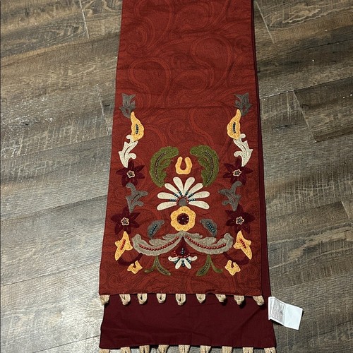 Pier 1 Table Runner 13" x 72" Beaded Fall Colors Red Yellow Tapestry | eBay