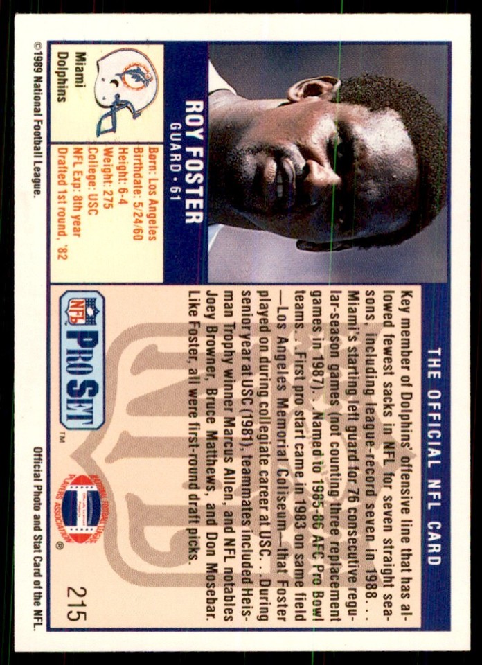 1989 Pro Set Roy Foster Football Cards #215 | eBay