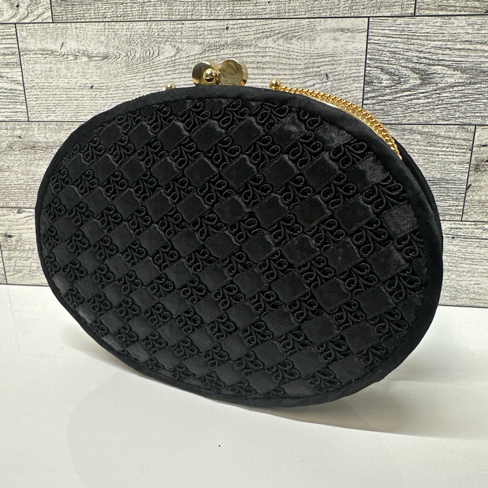 Bechamel Black Evening Purse Bag Clutch Shoulder Chain Strap Kiss Lock ...