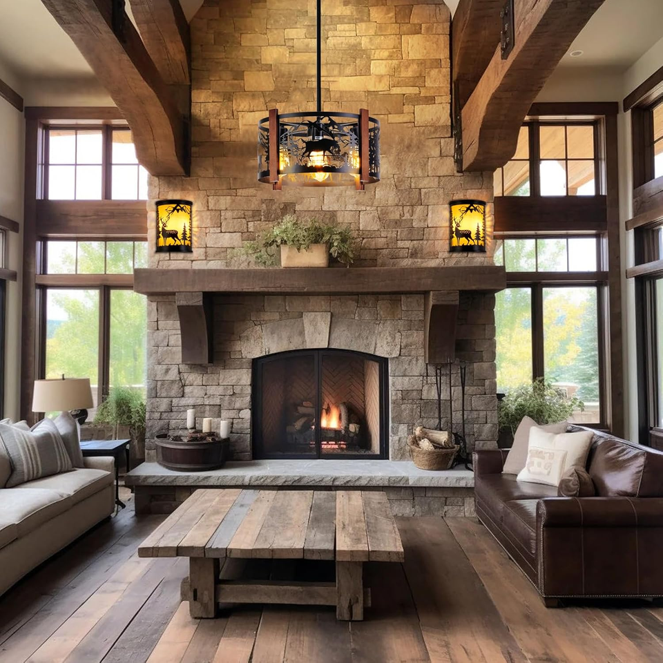 Rustic Deer Wall Sconces, 2 Light E12 Base Modern Farmhouse Wall Lamp ...
