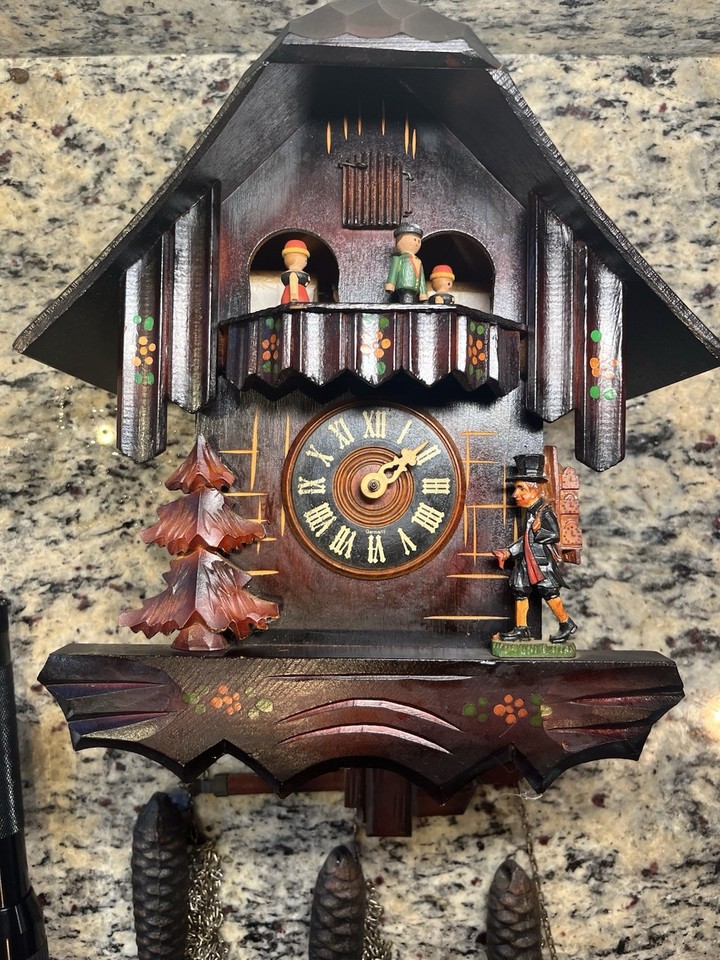 Vtg German Cuckoo Clock Germany Pendulum Dancers Animated Musical ...