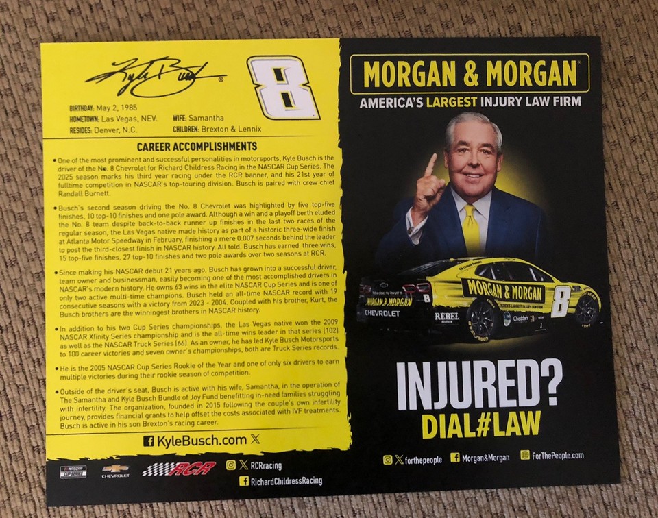 Nascar Driver #8 Kyle Busch Morgan & Morgan 2025 Postcard | eBay